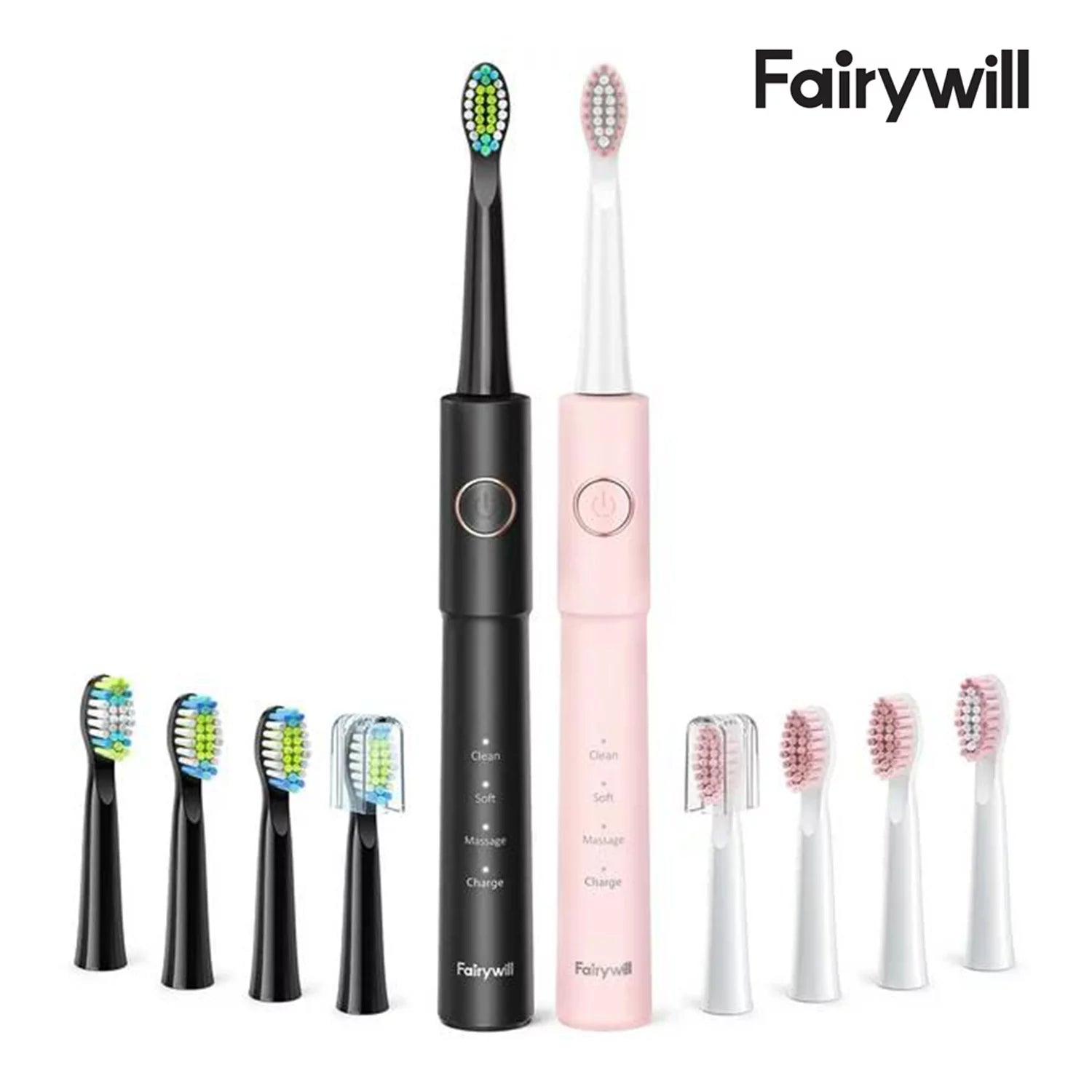 Fairywill Dual Electric Toothbrushes for Adults and Kids with 10 Brush