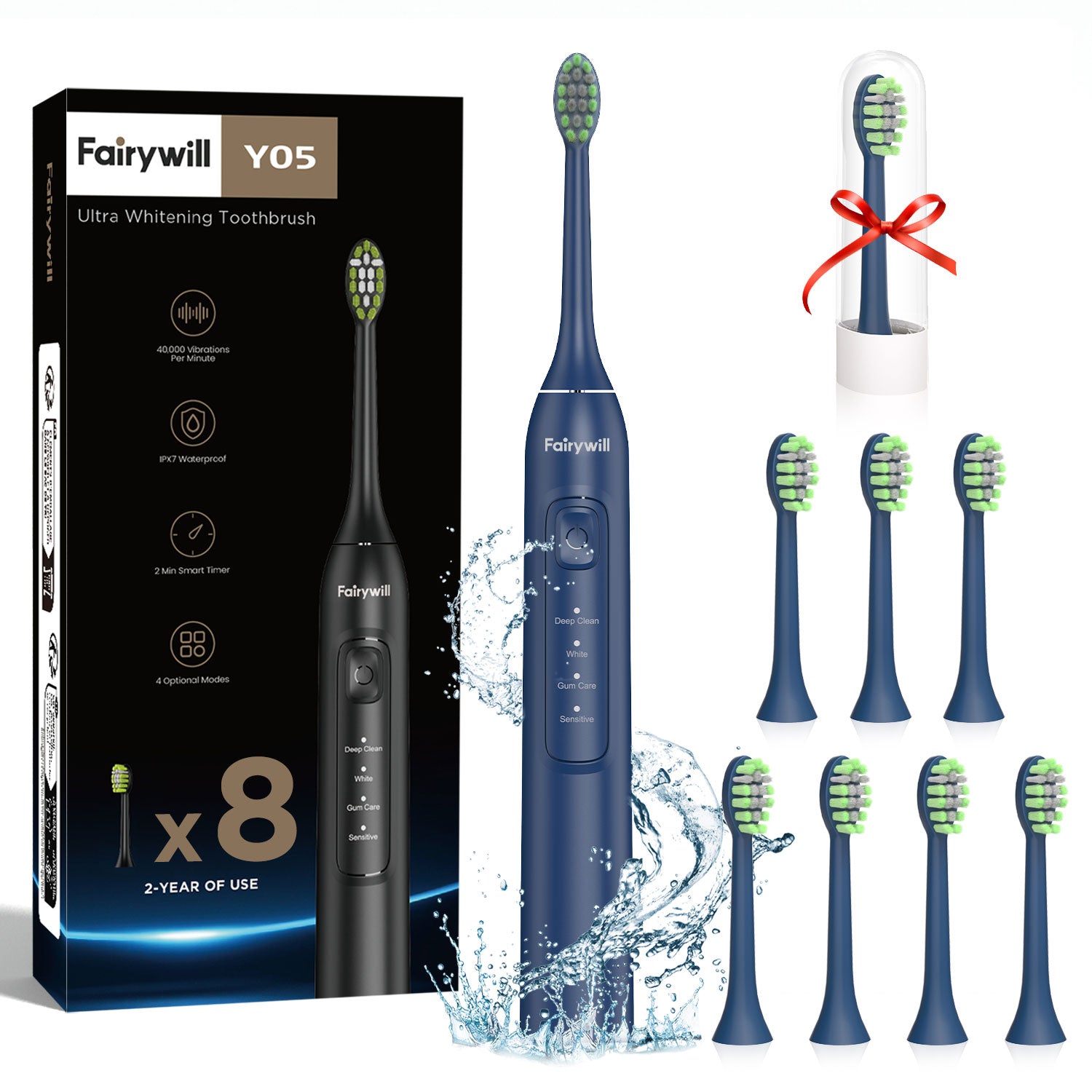 Fairywill Ultrasonic Electric Toothbrush,42000HZ/min Vibrations 8pcs R