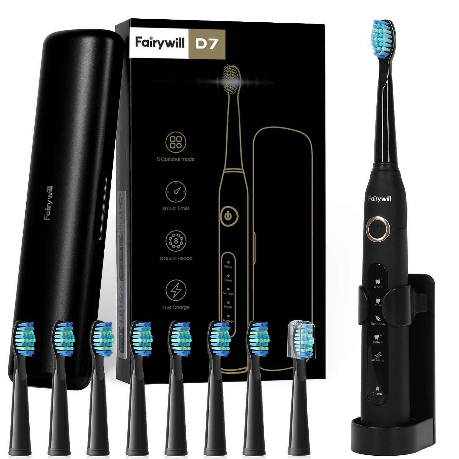 Fairywill Electric Toothbrush for Adults,Whitening Sonic Toothbrush,8p