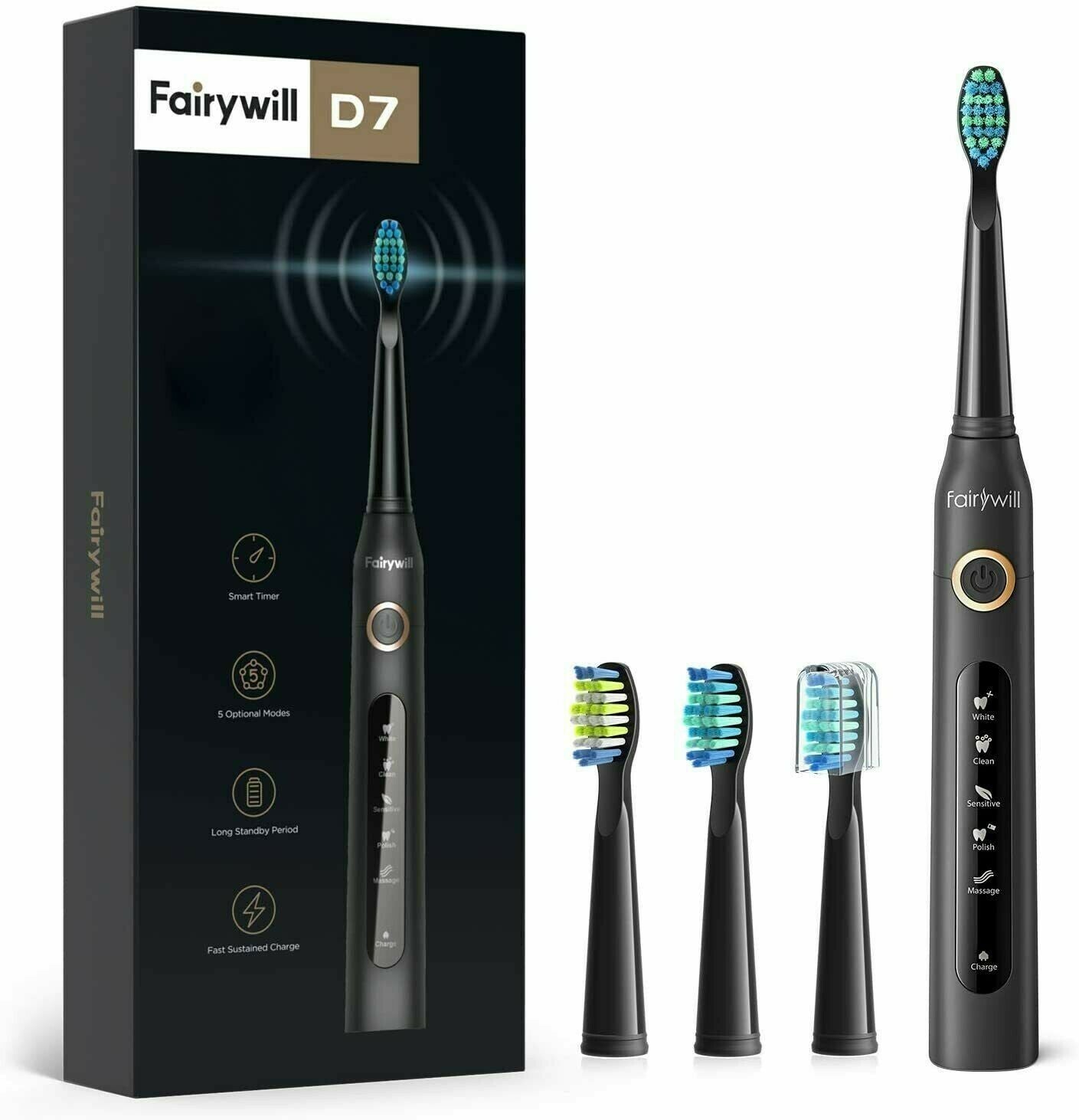 Fairy will Sonic Electric Toothbrush 4x Brush Heads D7 Black Precise C ...