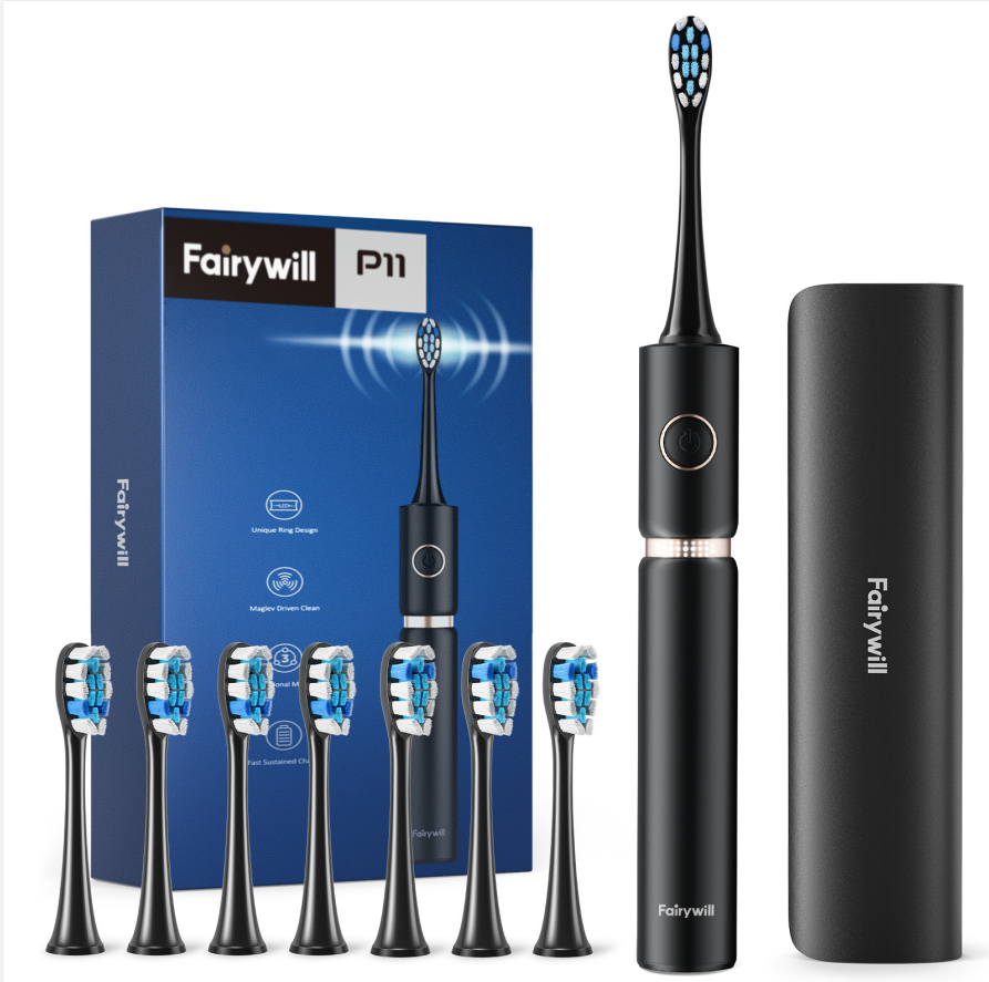 Fairywill Sonic Electric Toothbrush USB Rechargeable 8 Heads Timer + T